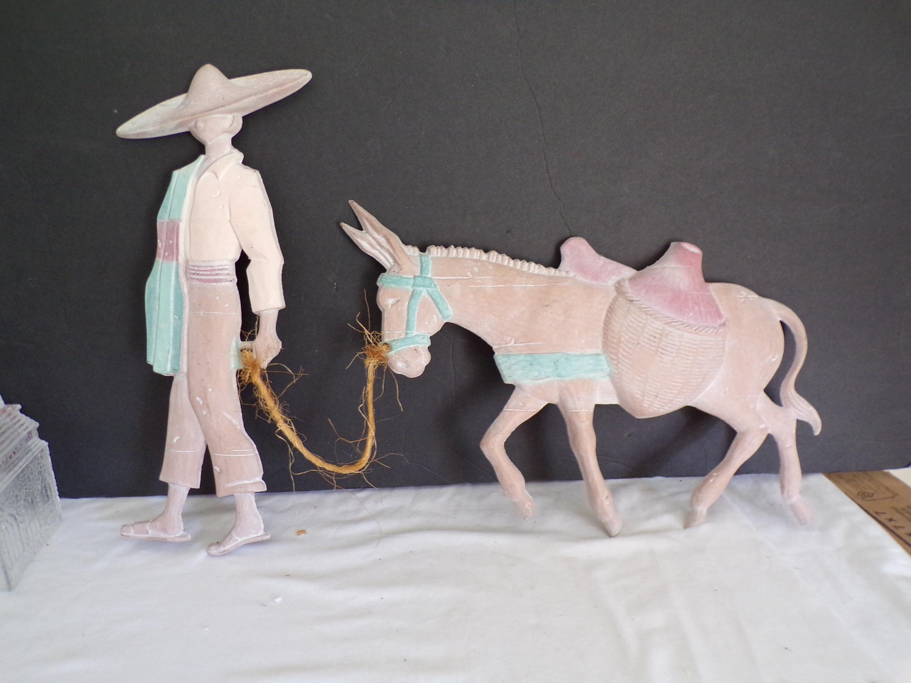 Mexican Hombre With Burro Working Bringing Water 2 Piece Set Pot Metal ...