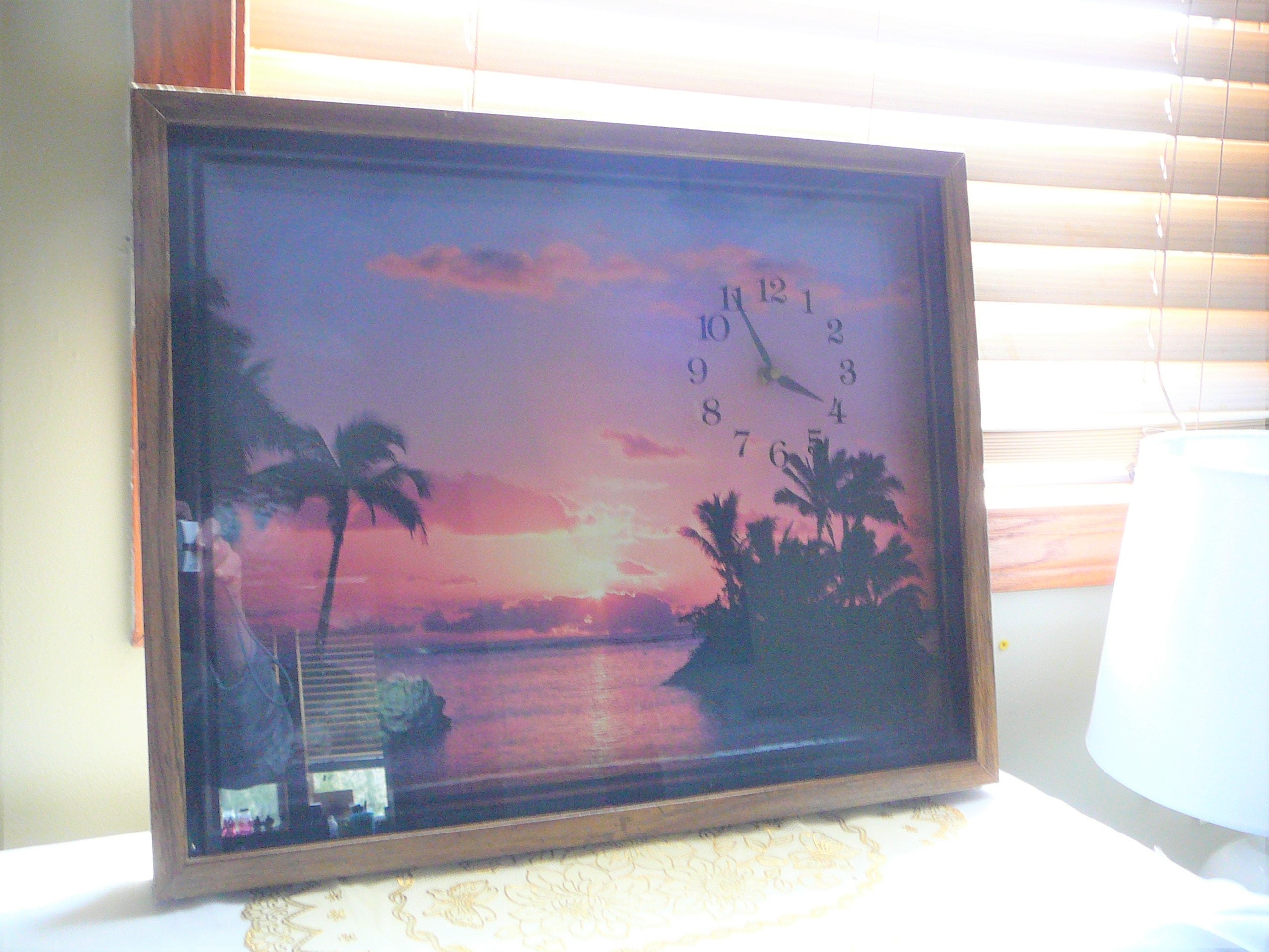 Vintage Tropical Sunset Wall Clock Shadowbox Works Perfectly - Etsy