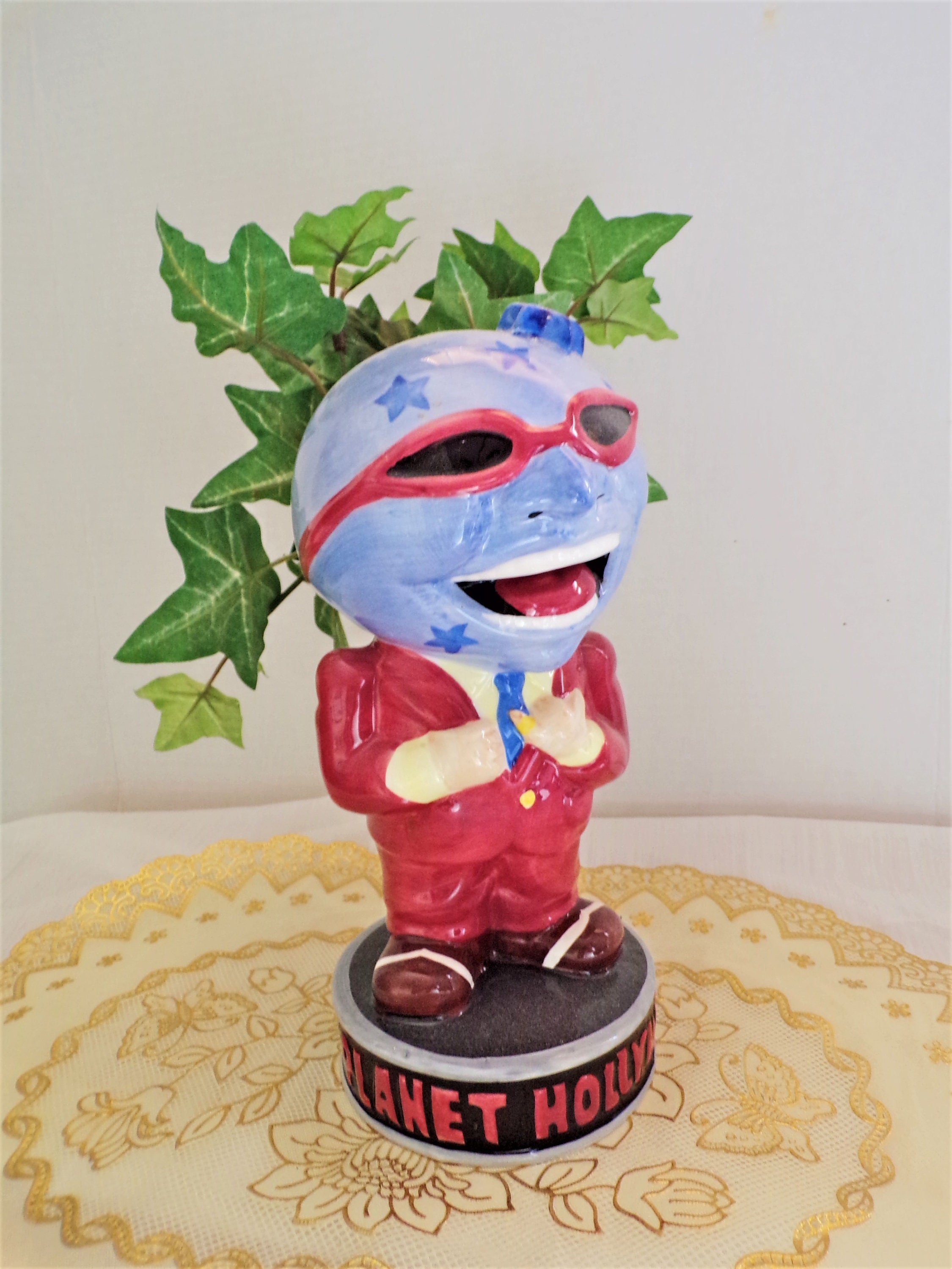 Vintage Planet Hollywood Mascot Planter/vase/holder Mr. Man Globe ...