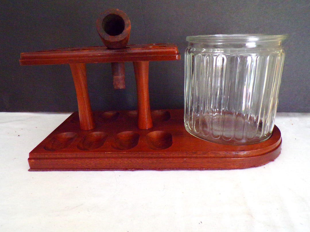 Vintage Pipe Stand With Humidor Walnut Wood Tobacco Holder by Decatur ...