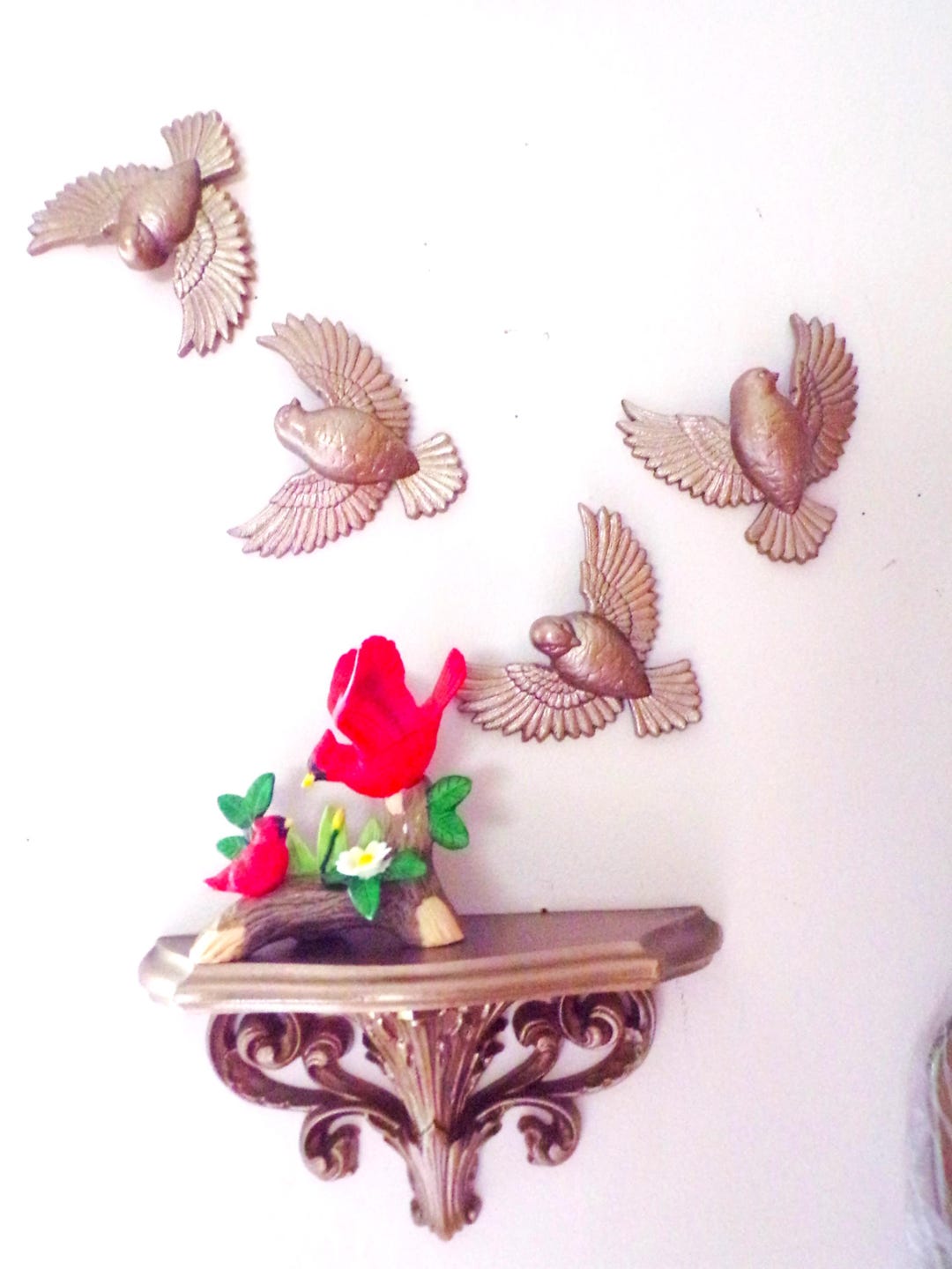 Vintage Ornate Wall Shelf With 4 Doves Golden Metallic Brown Dove Love ...