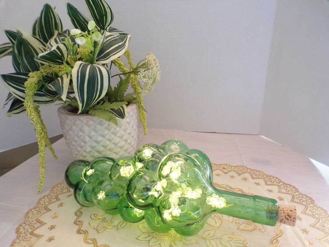 Vintage Grape Cluster Centerpiece Emerald Green Torpedo Decanter Bottle ...