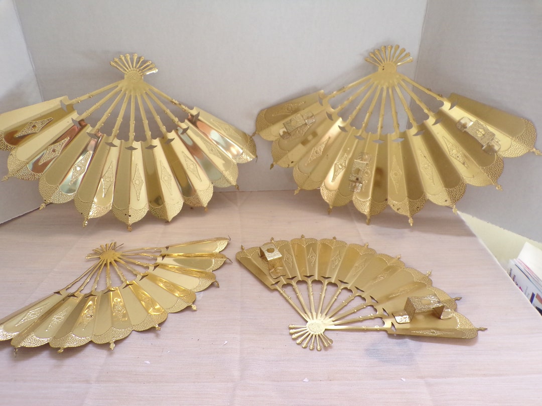 Vintage Tin Art Goldtone Fans 4 Gold Metal Wall Art by Home Interiors ...