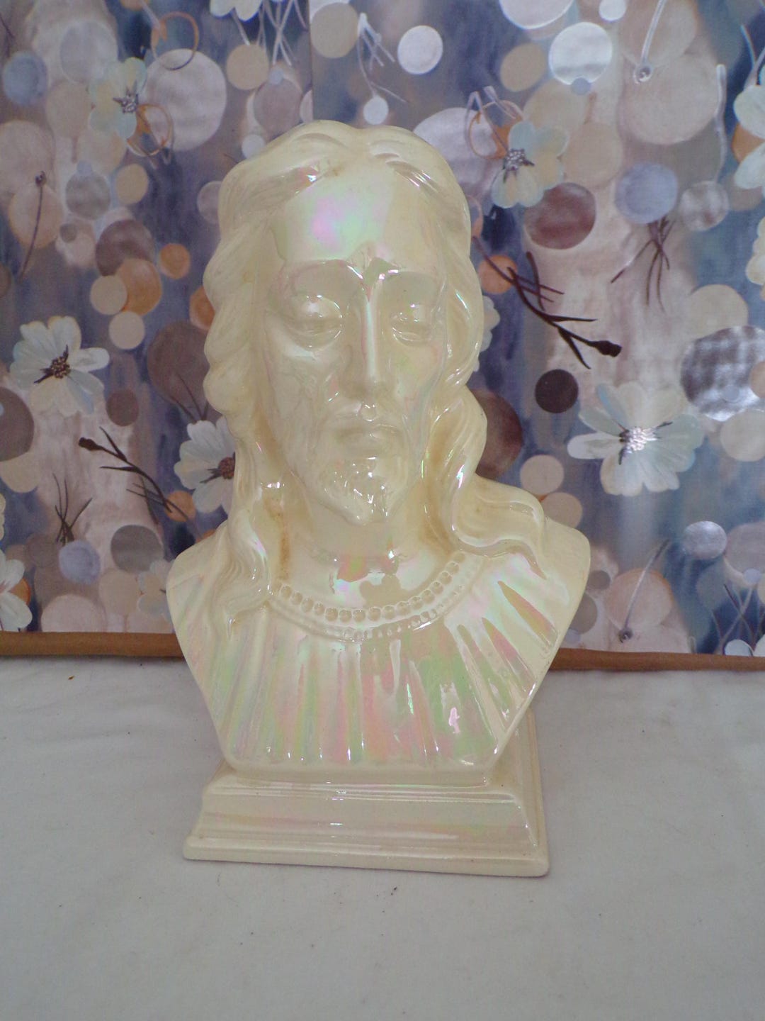 Vintage Iridescent Porcelain Glazed Head Bust of Jesus Christ Figurine ...