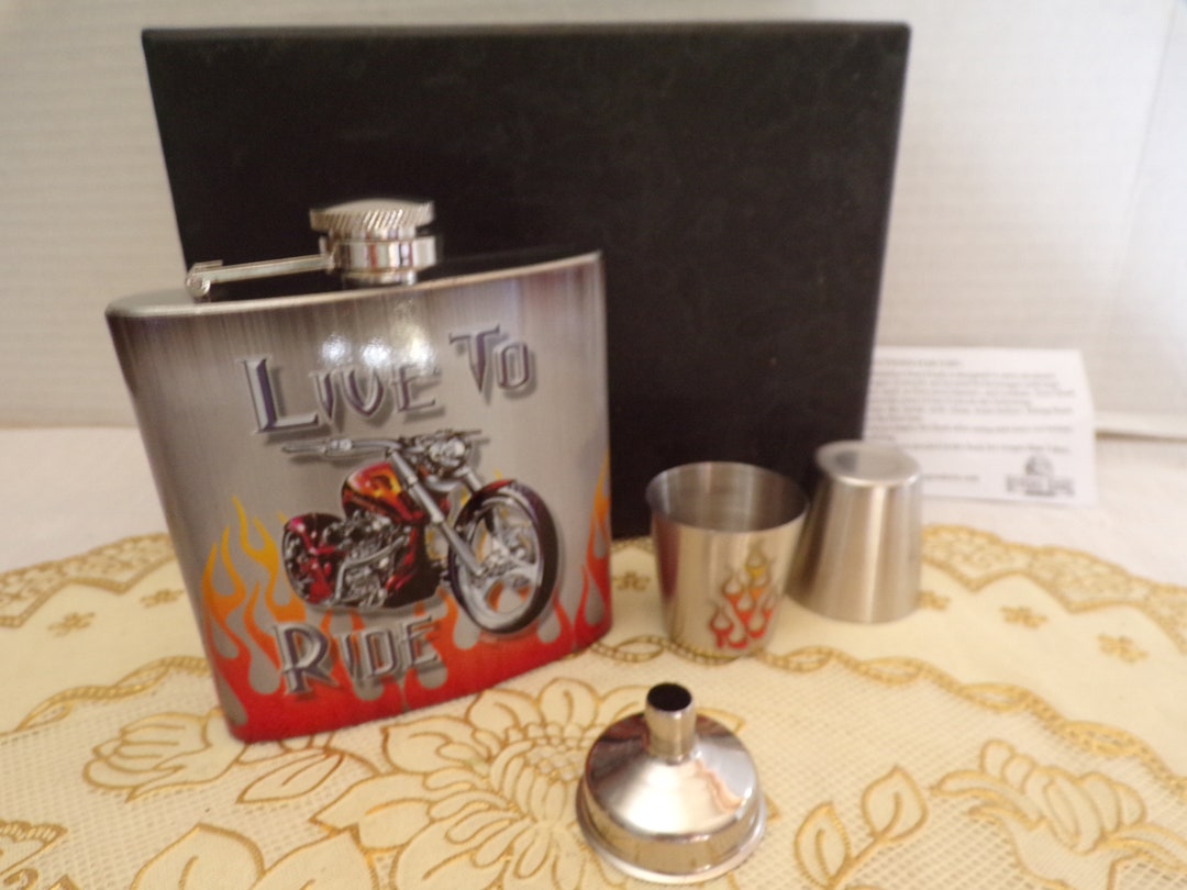 Harley-davidson Motorcycle Biker Whiskey 6 Oz. Flask Kit High Quality ...