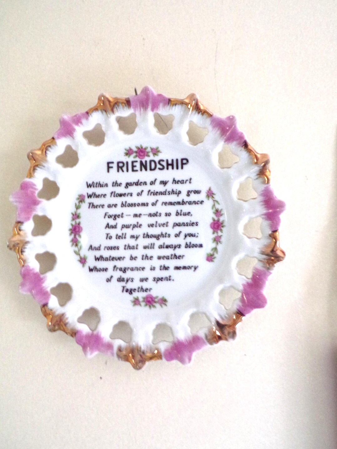 Vintage Porcelain Wall Plate "friendship" Gift Home Decor 8" Round - Etsy