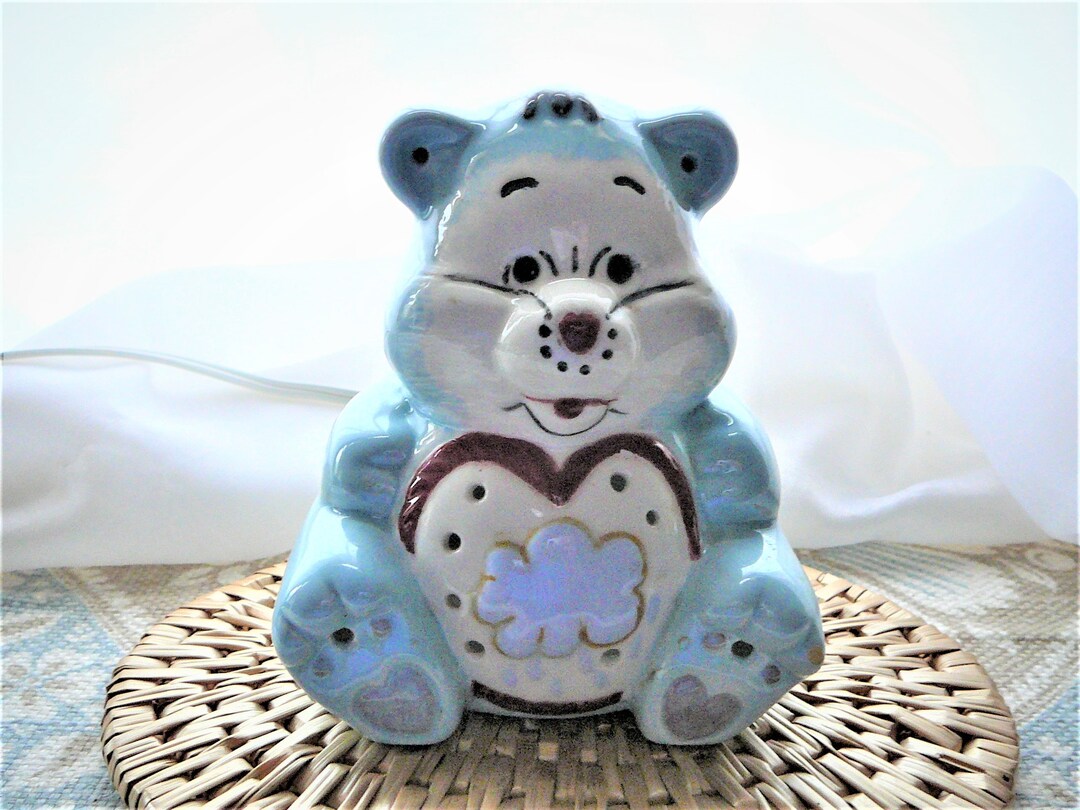 Vintage Nursery Teddy Bear Nightlight, Ceramic Illuminated Blue Love ...