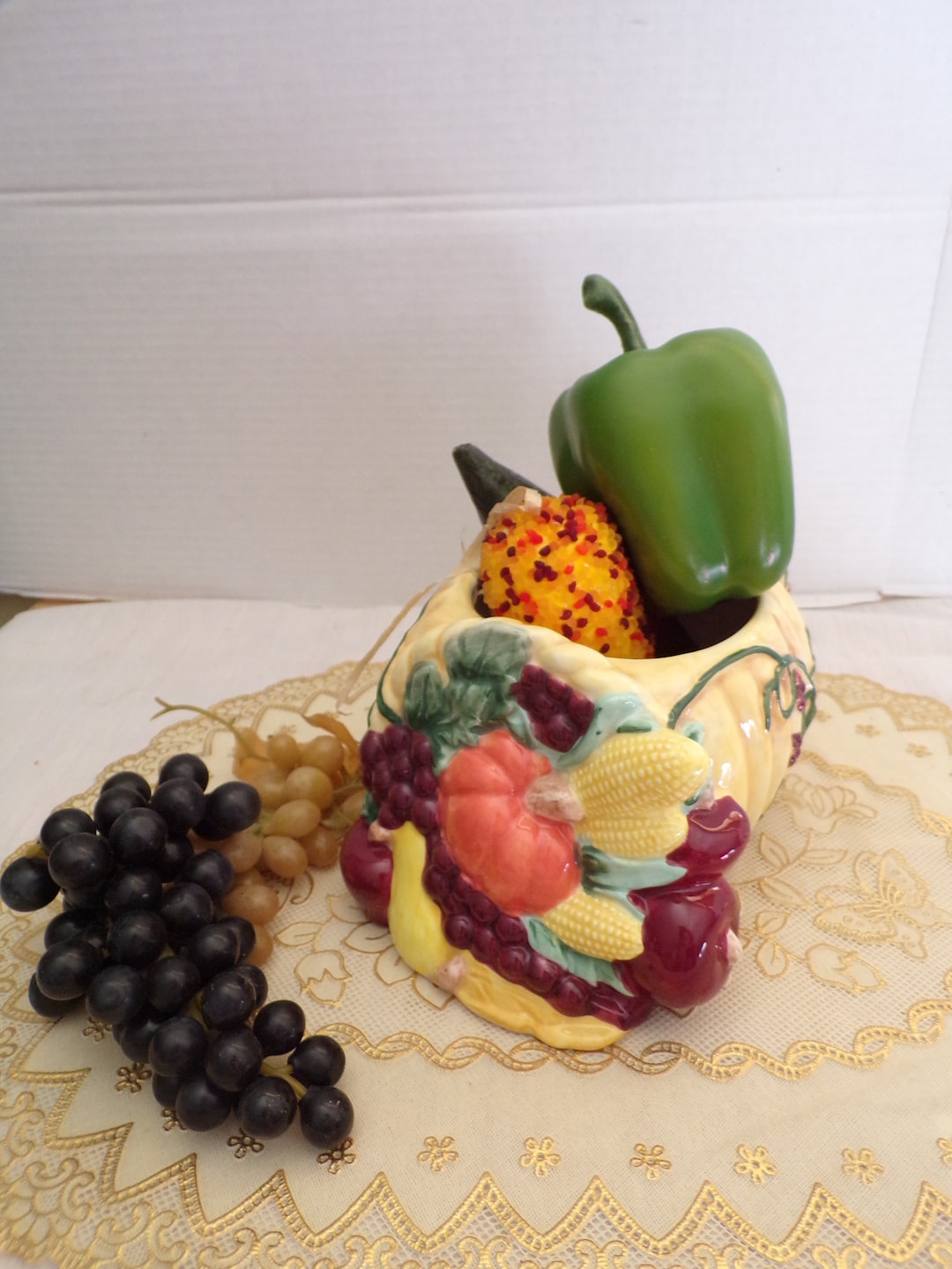 Vintage Porcelain Cornucopia by American Bisque Pottery, Vegetables and ...