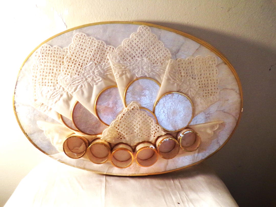 Vintage Natural Pearl Capiz Shell Set of 6 Placemats, Coasters, Ring ...