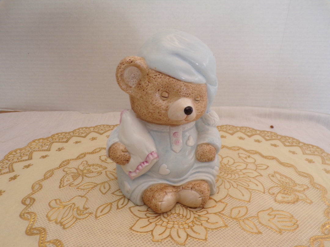 Vintage Nursery Teddy Bear Nightlight, Ceramic Illuminated Sleepy Time ...