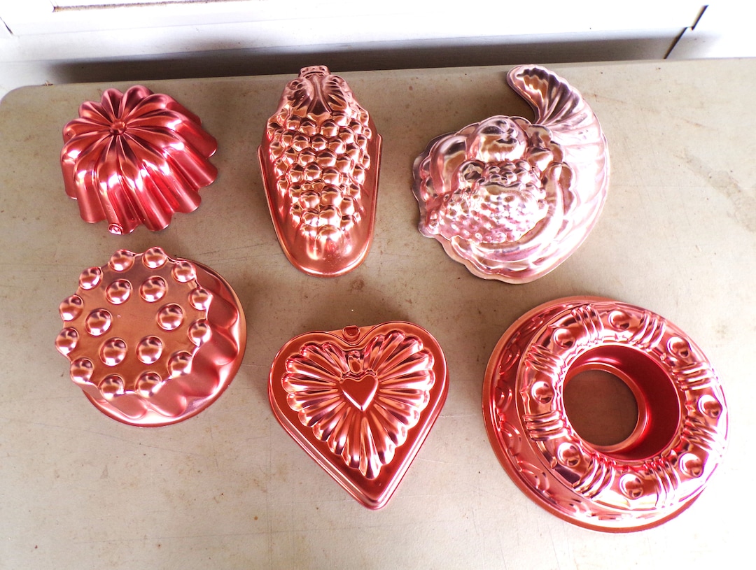 Vintage Aluminum Copper Color Jello Molds, Baking Pans, Cornucopia ...