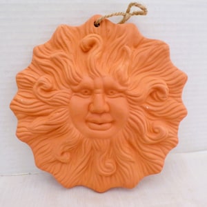 Large Celestial Terracotta Sun Wind Stars Face Wall Art Sculpture ...