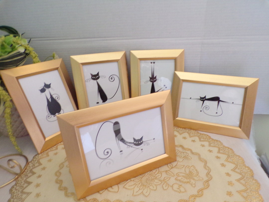 Framed Cat Art Human Like Character Cat Gift Set of 5 Humourous ...