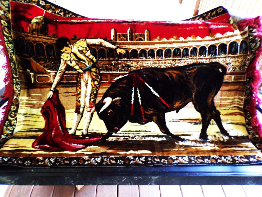 Vintage Matador Spanish Bullfighter Wall Tapestry, Extra Large Fringed ...