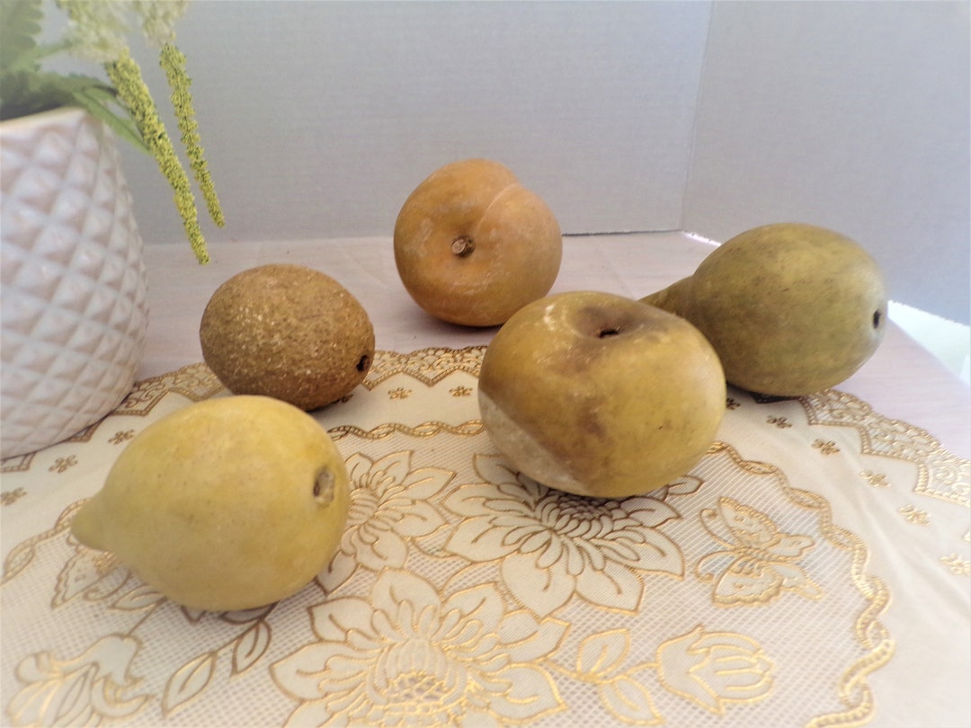 Vintage Alabaster Stone Large Fruit, Lemon, Pear, Fig, Apple, Peach ...