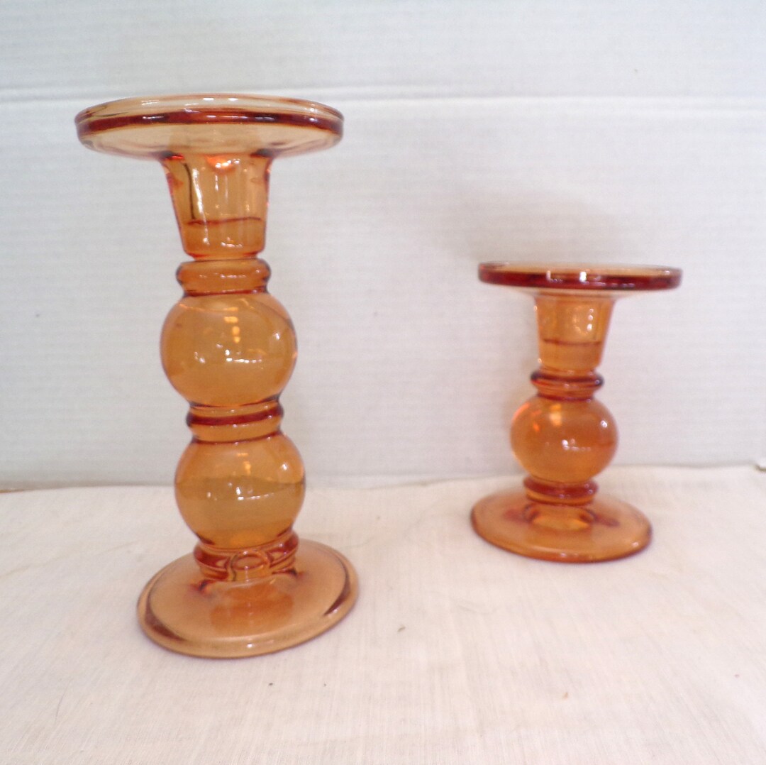 Vintage Amber Double Ended Glass Candle Stick, Pillar Candle Holders ...
