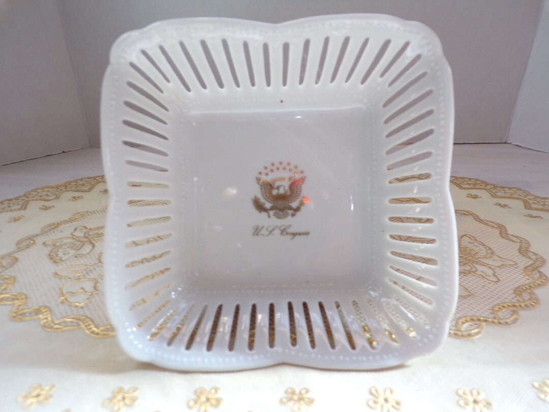 Vintage Trinket Dish Porcelain Lattice Congressional American Eagle ...