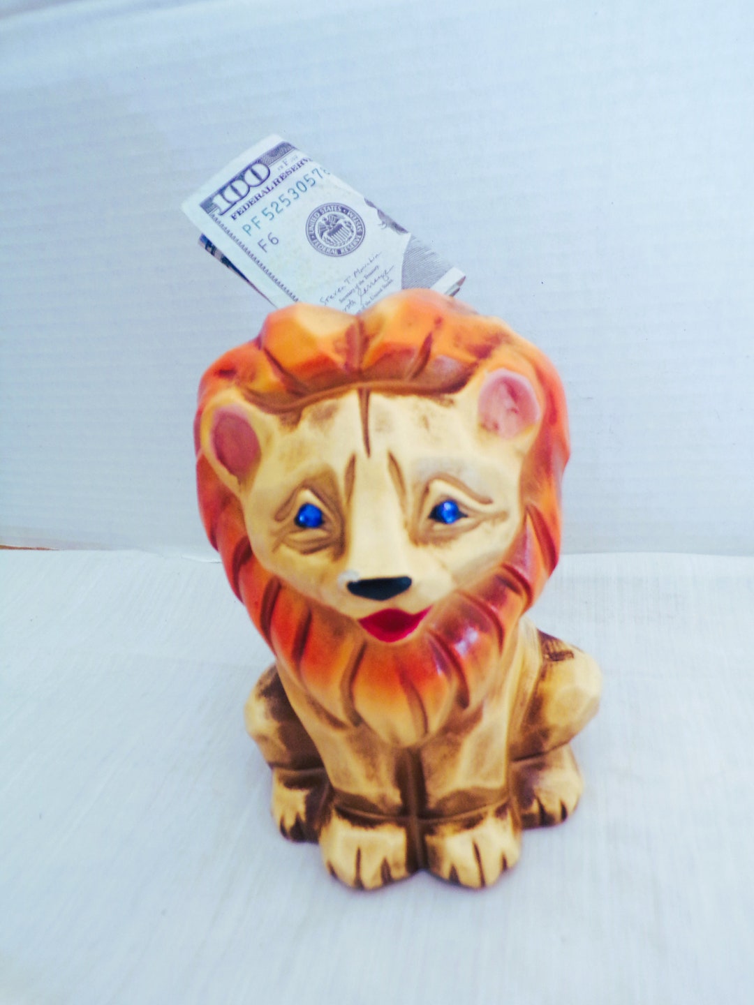 Child's Piggy Bank for Kids or Baby Nursery, Vintage Napcoware Lion ...