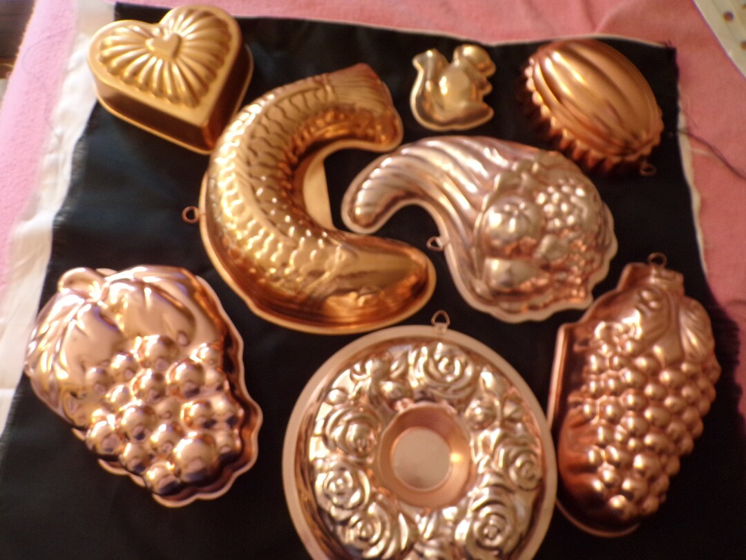 Vintage Aluminum Copper Color Jello Molds, Baking Pans, Cornucopia ...