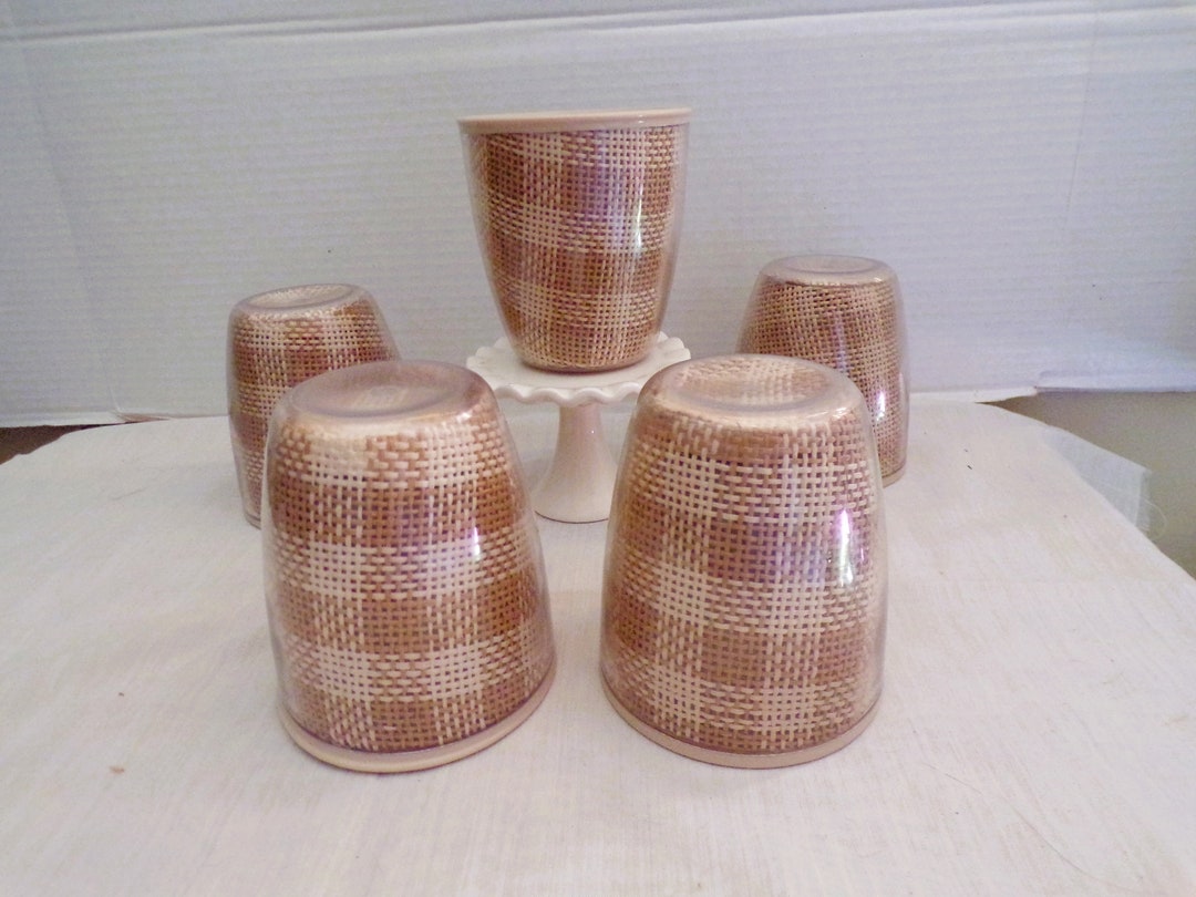 Vintage Melamine Raffiaware Insulated Cups, Set of 5 Rattan Wicker ...