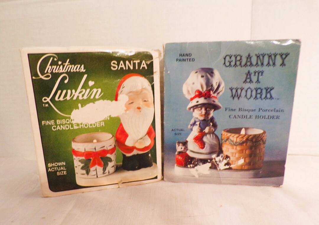 Fine Bisque Porcelain Santa or Granny at Work Figurines, Candle Holder ...