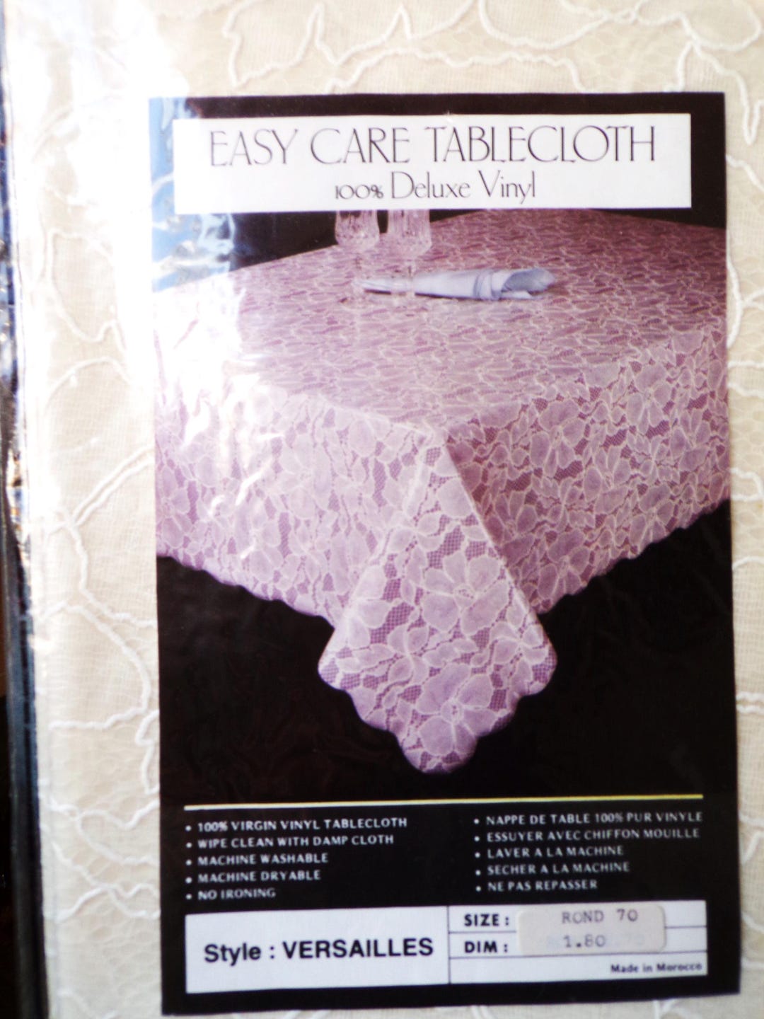 70" Round Vinyl Tablecloth Textured Versailles Deluxe 3 Dimensional ...