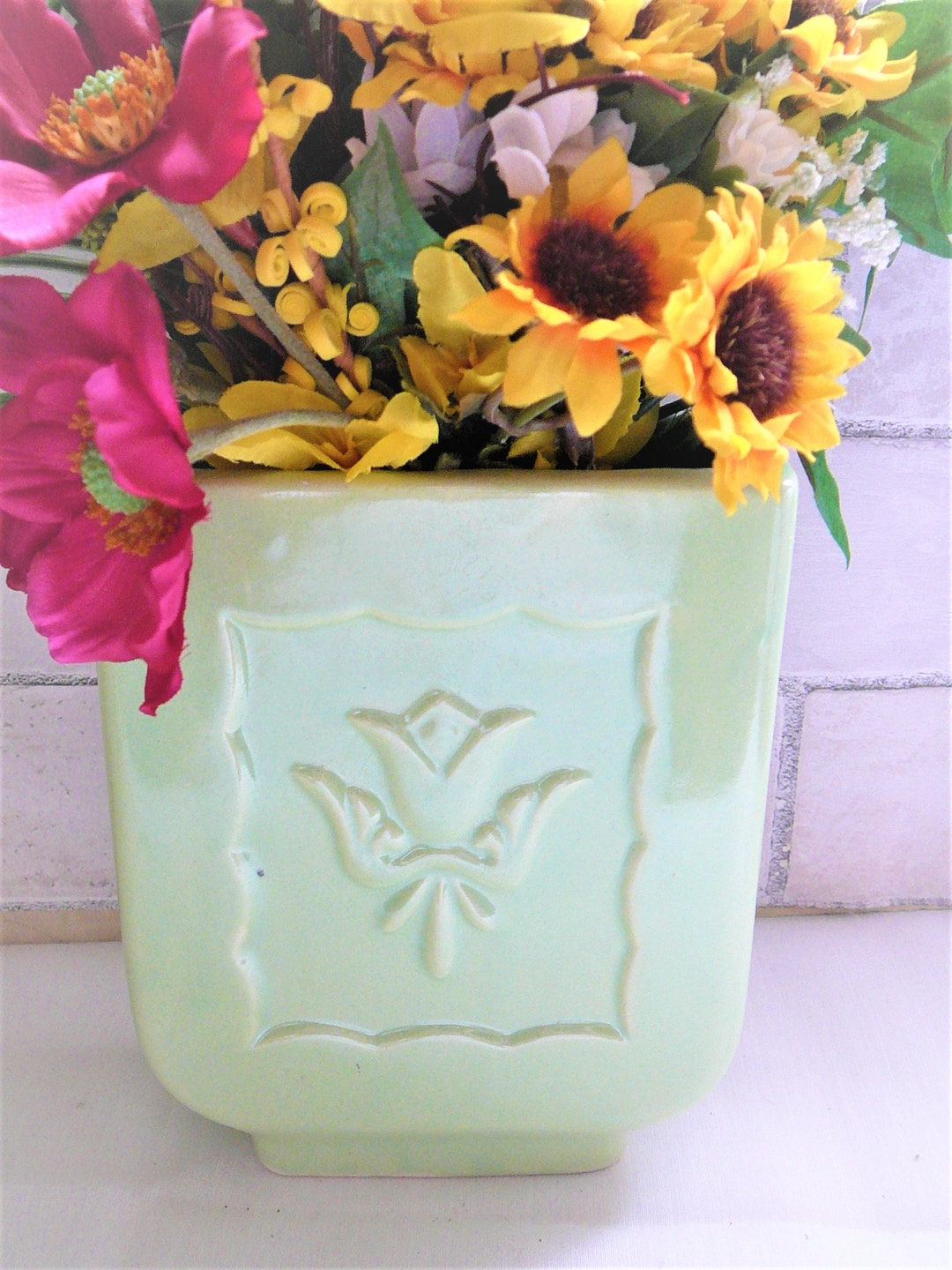 Vintage Dutch Ceramic Flower Vase 6" Tall X 5" Wide Embossed Tulip ...