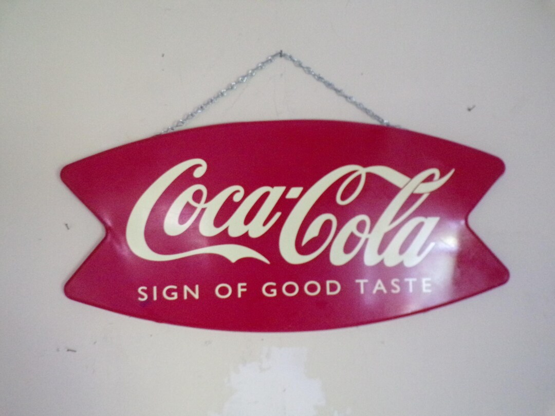 Vintage 1996 Coca Cola Double Fishtail Sign of Good Taste 24" Tin Metal ...