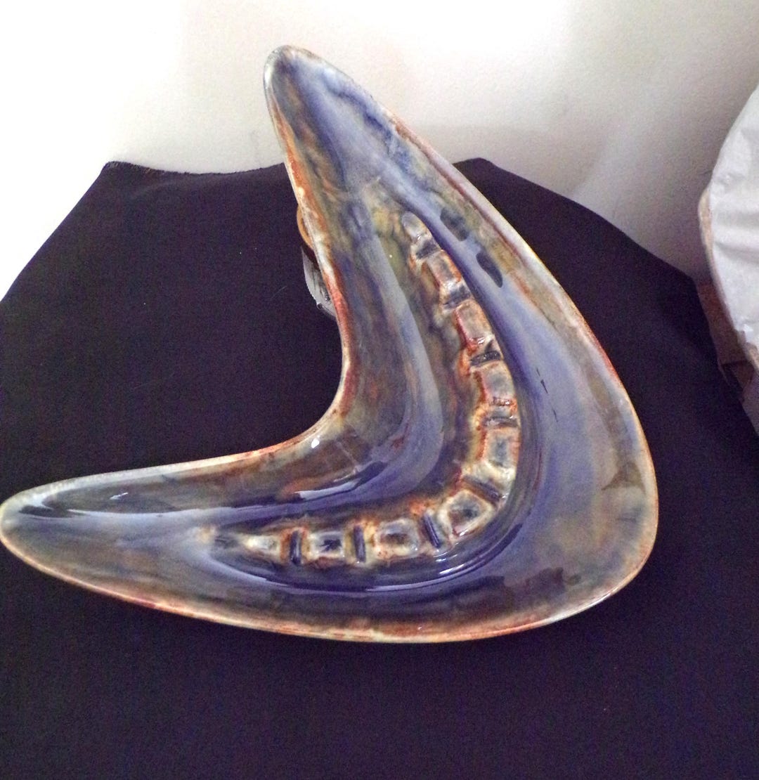 Vintage Kidney Shaped Boomerang Ashtray Handcrafted, Blue, Rust, Green ...