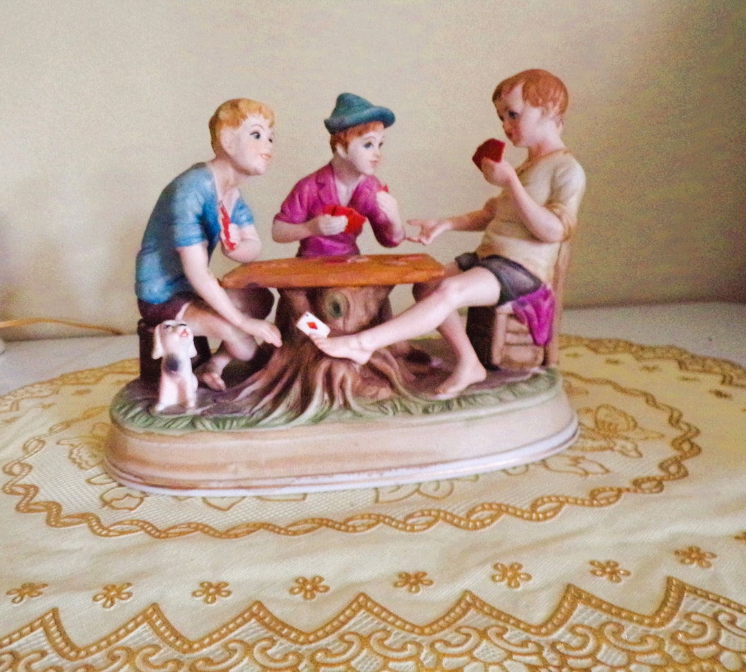 Vintage Capodimonte Inspired Figurine Poker Players the Cheaters Bisque ...