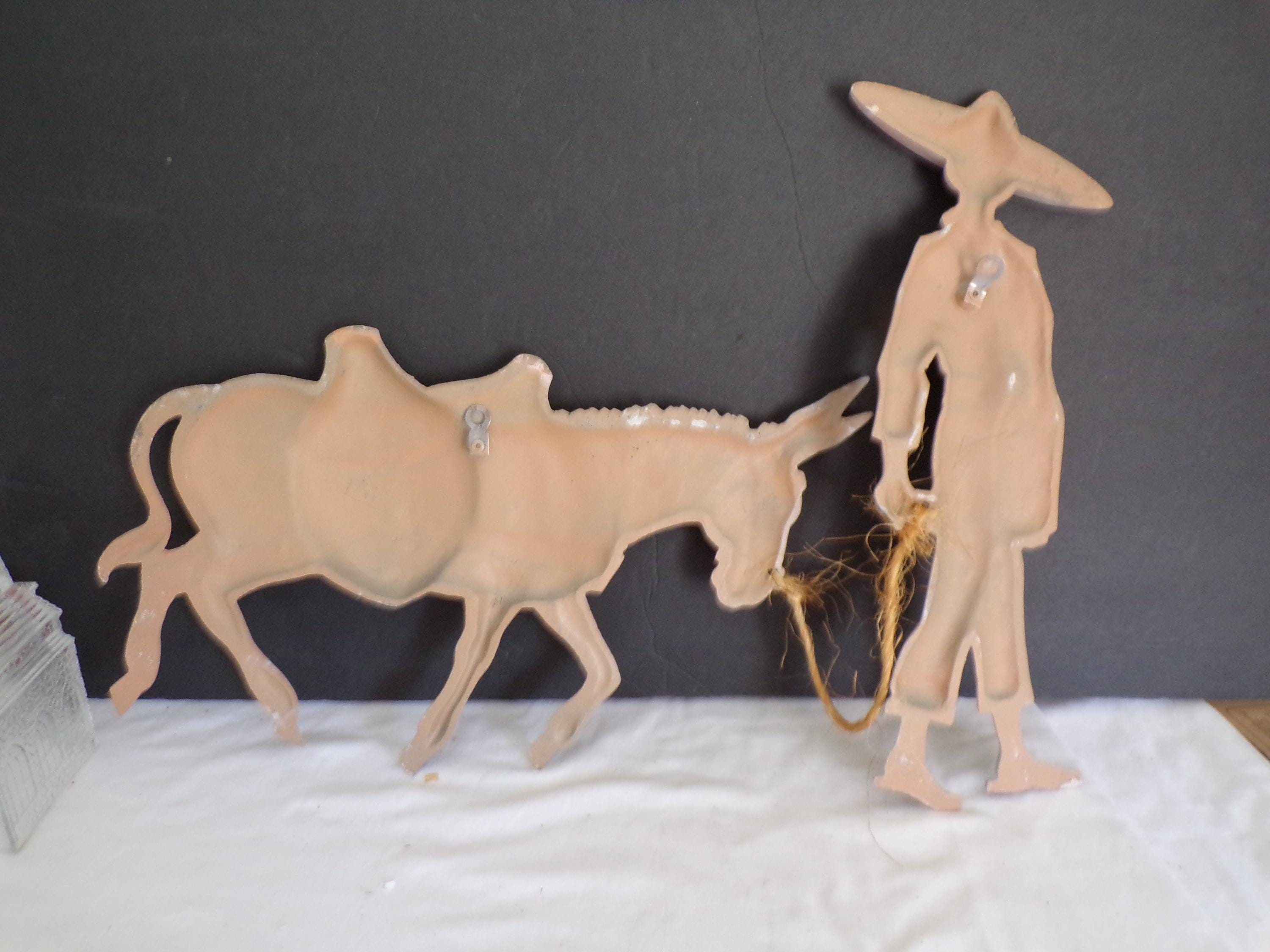 Mexican Hombre With Burro Working Bringing Water 2 Piece Set Pot Metal ...