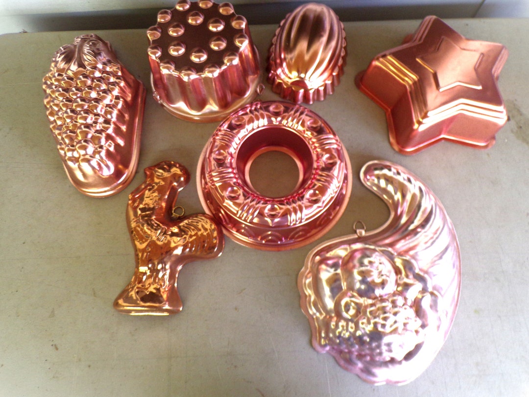 Vintage Aluminum Copper Color Jello Molds, Baking Pans, Cornucopia ...