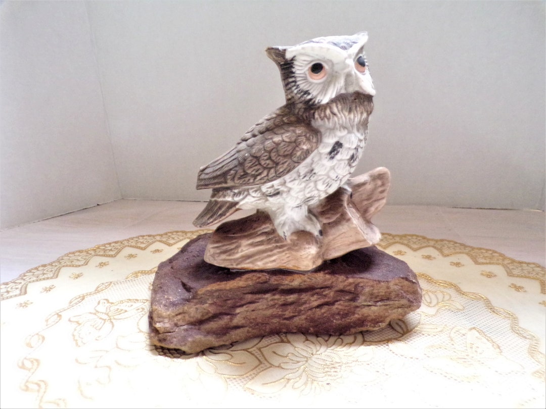 Garden Art Statue Concrete Stone Owl Sculpture Bird Decor Figurine ...