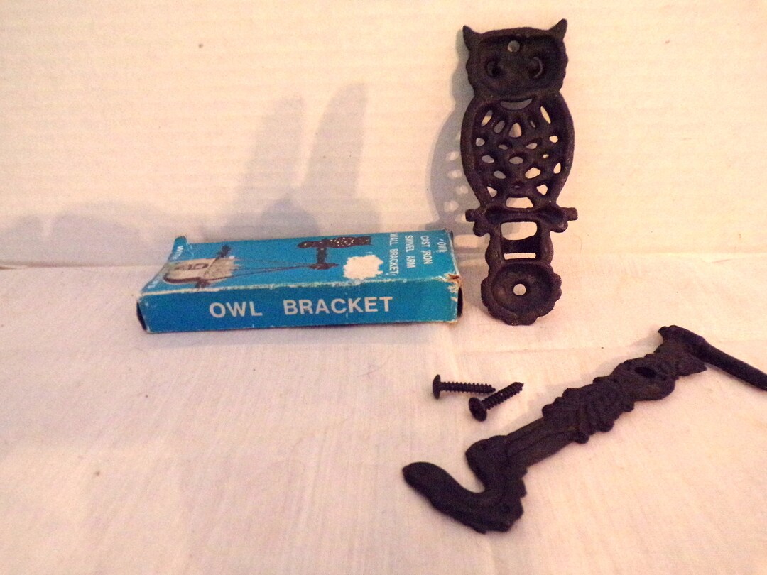 Vintage Cast Iron Owl Swivel Arm Wall Bracket Hook, 5" X 2" With Screws ...