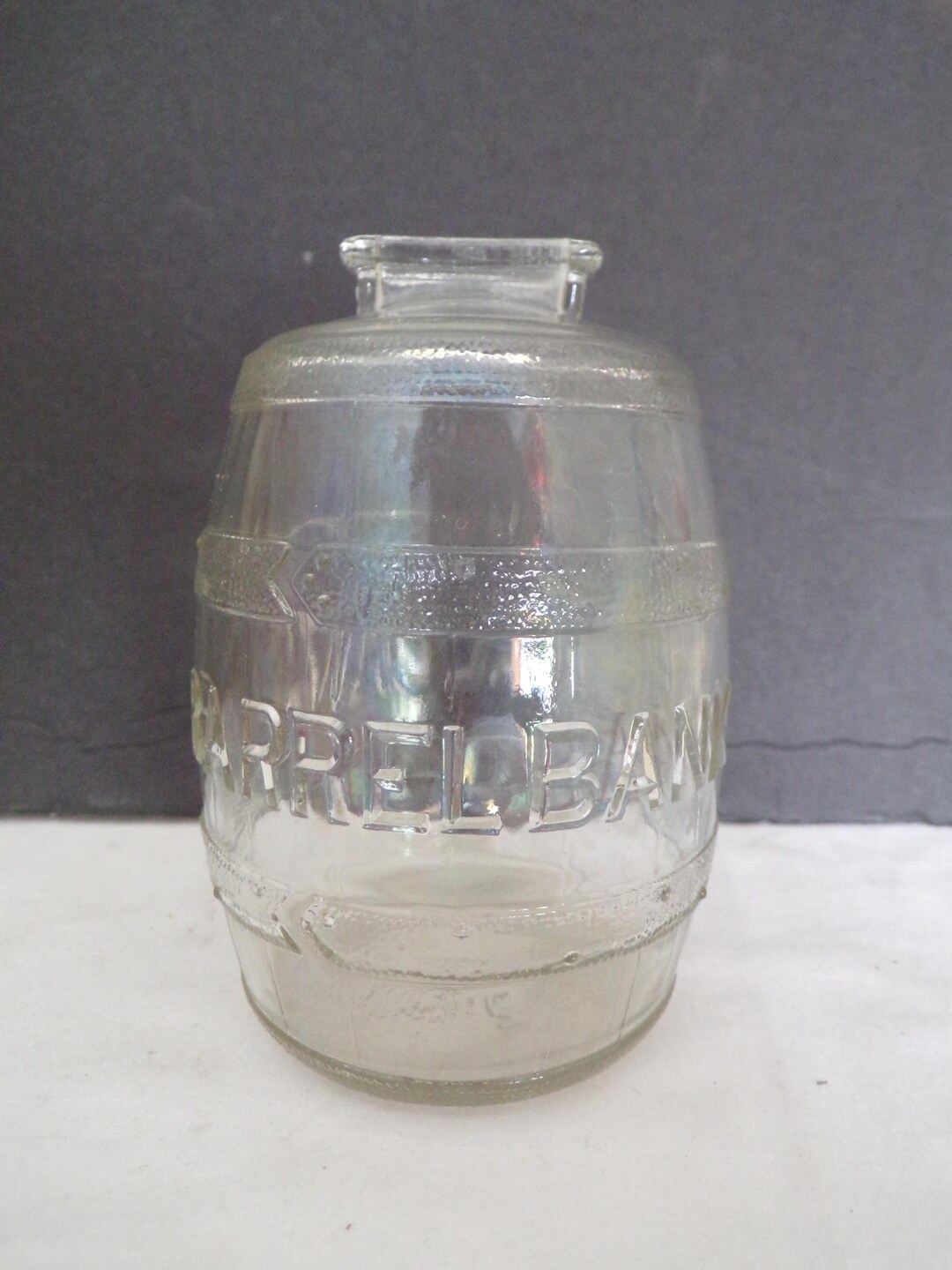 Vintage Barrel Bank Clear Glass Coin Bank by Anchor Hocking, Savings ...
