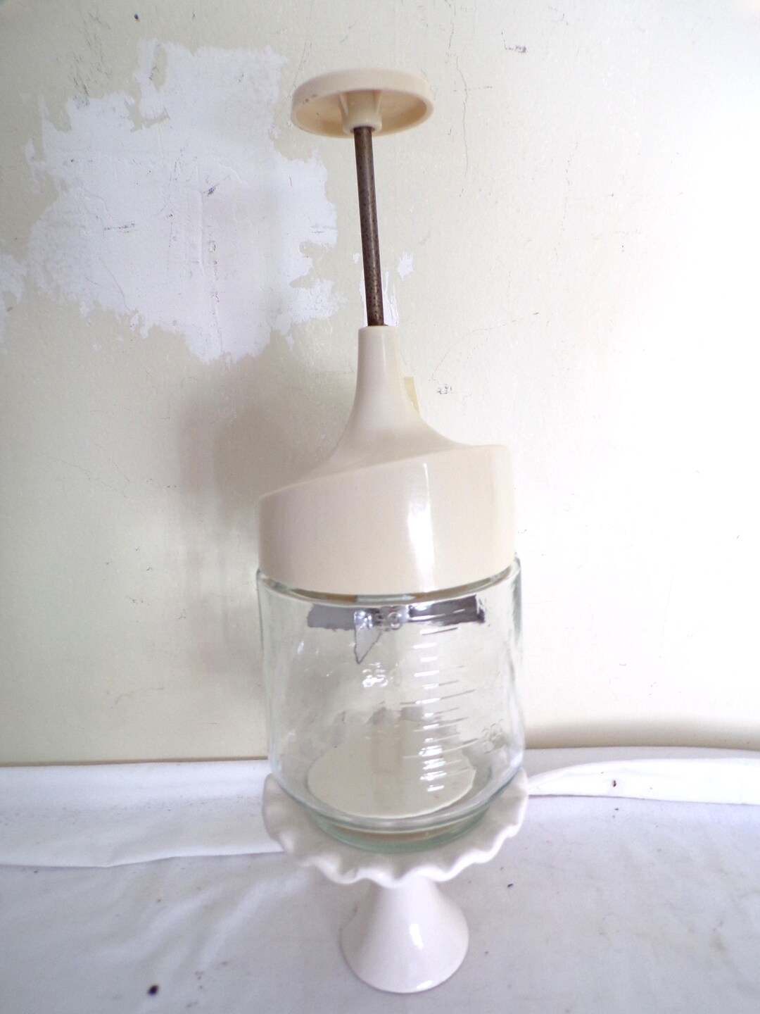 Vintage Food Chopper Glass Jar With Bottom Plate, Spring Chop Stainless ...
