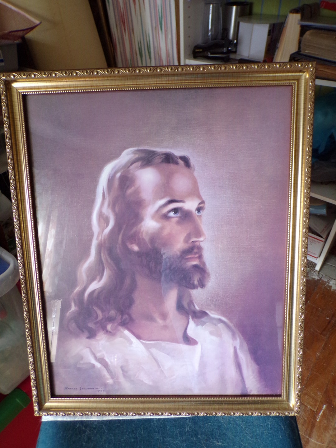 Vintage Head of Christ Framed Lithograph Print by Warner Sallman, Oval ...