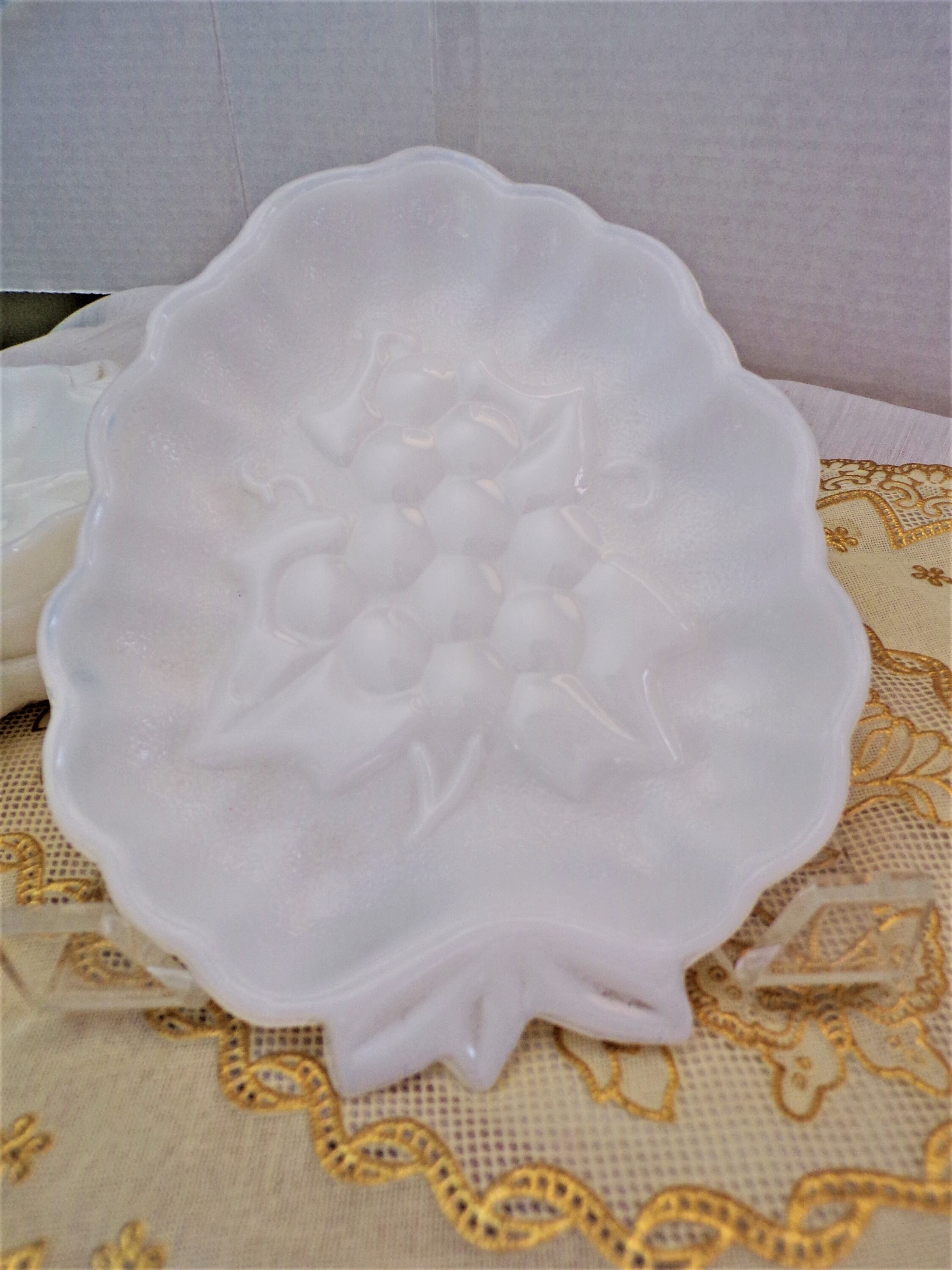 Vintage Milk Glass Grape Blossom Relish 7" Dish Pair 1960, by HAZEL ...