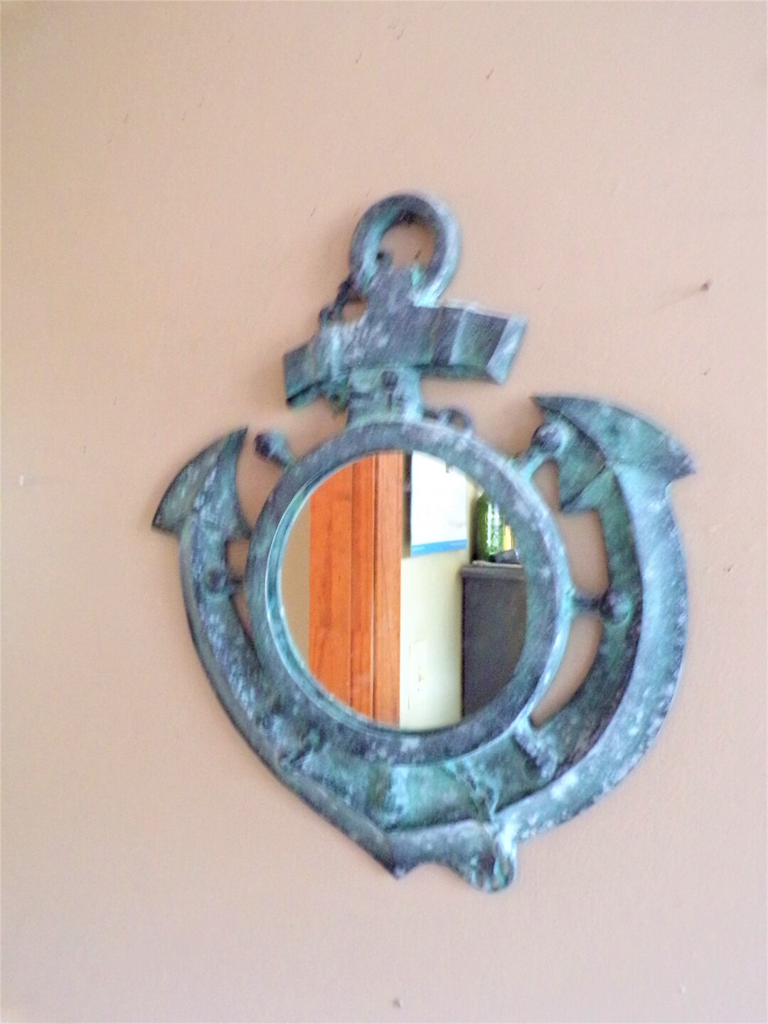 Nautical Wall Mirror Ship Anchor From India, 10 Round Lead Distressed ...