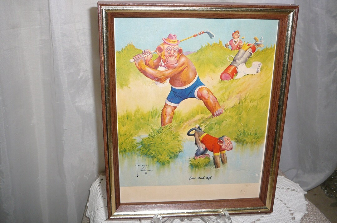 Vintage Monkey Art Calendar Golfing Original Portland Lumber Yard Set ...
