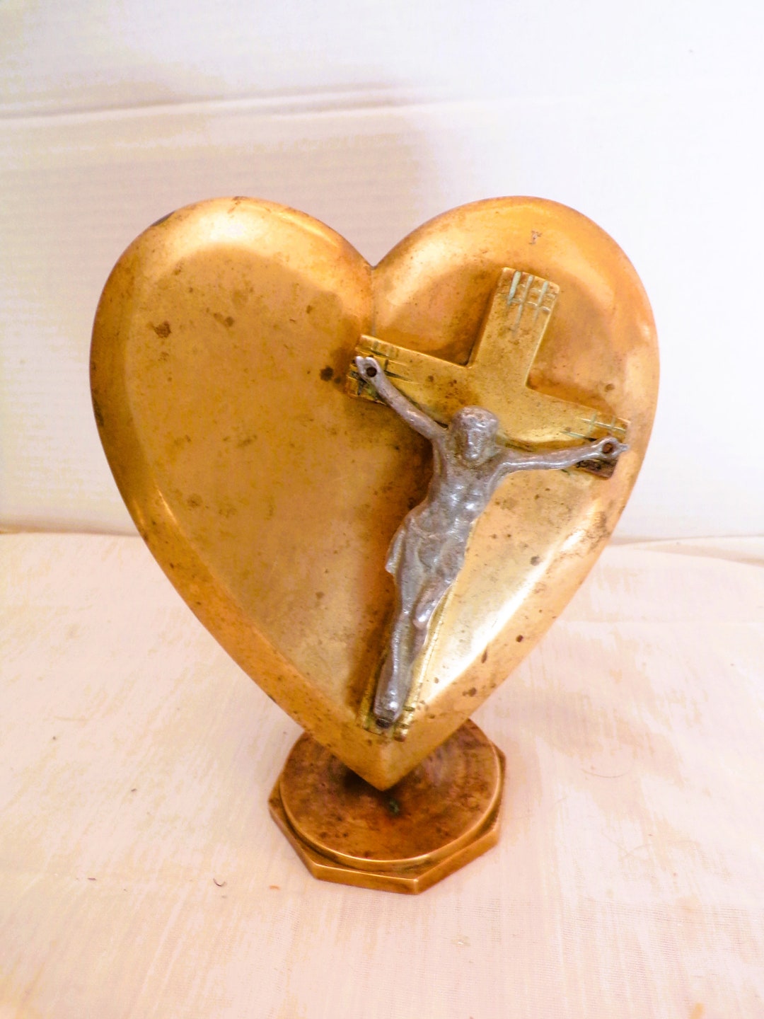 Religious Holy Spirit Crucifix in Pewter and Brass Hanging From 7 ...