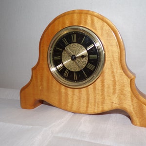 Maple Tiger Stripe Wood Mantel Quartz Clock Tambour Style With Roman ...
