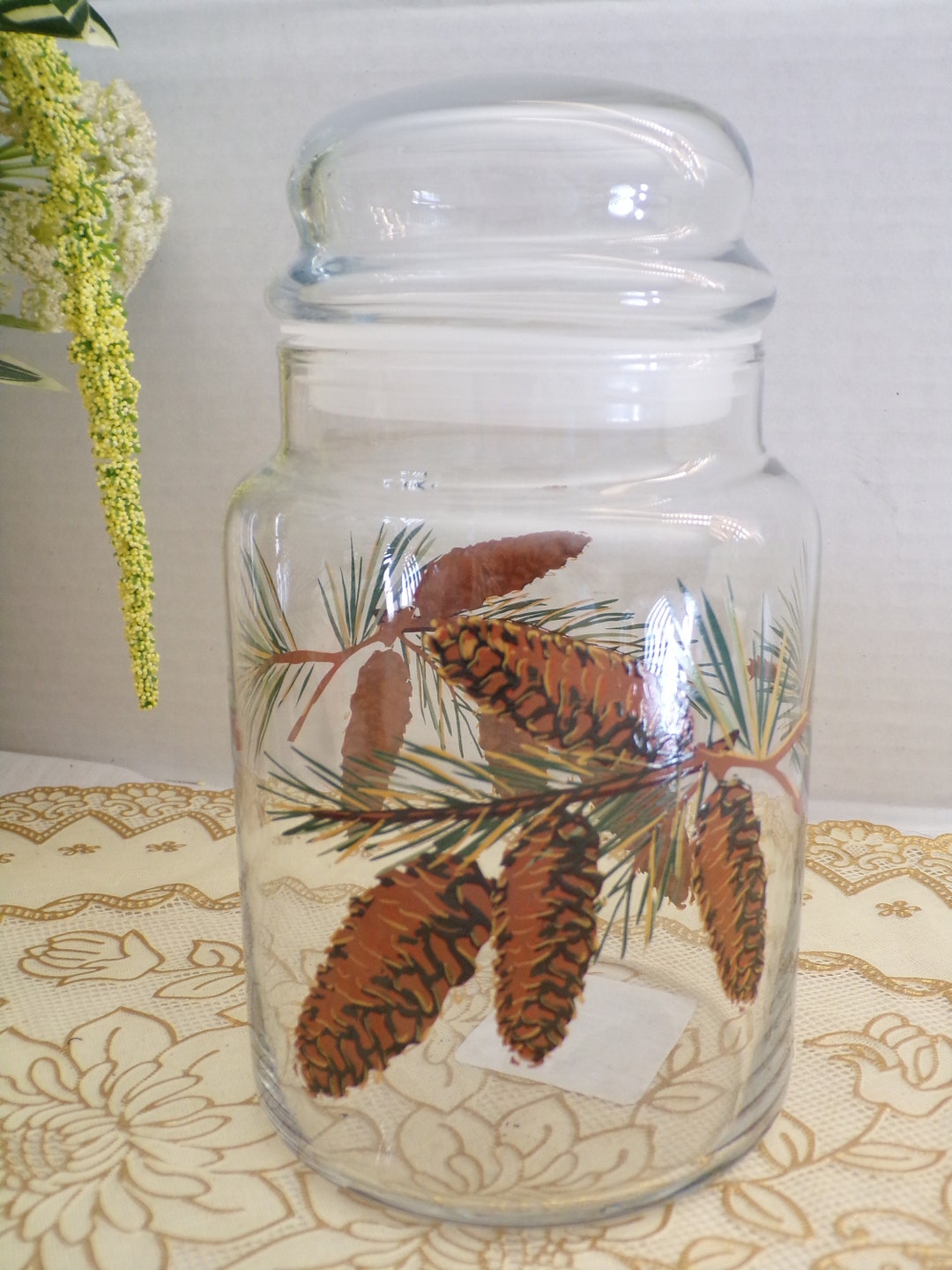 Vintage Libbey Pine Cone Glass Apothecary Canister Storage Jar & Bubble ...