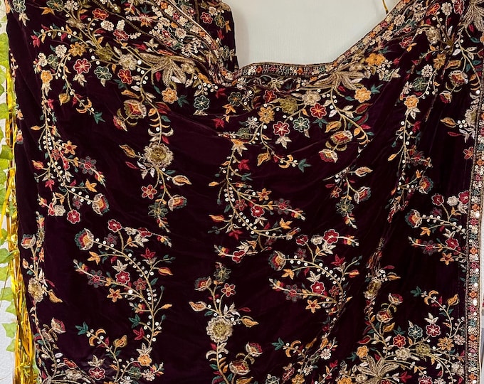 Pakistani Velvet Shawl, Scarf, Wrap, Pakistani Embroidered Velvet Shawl ...