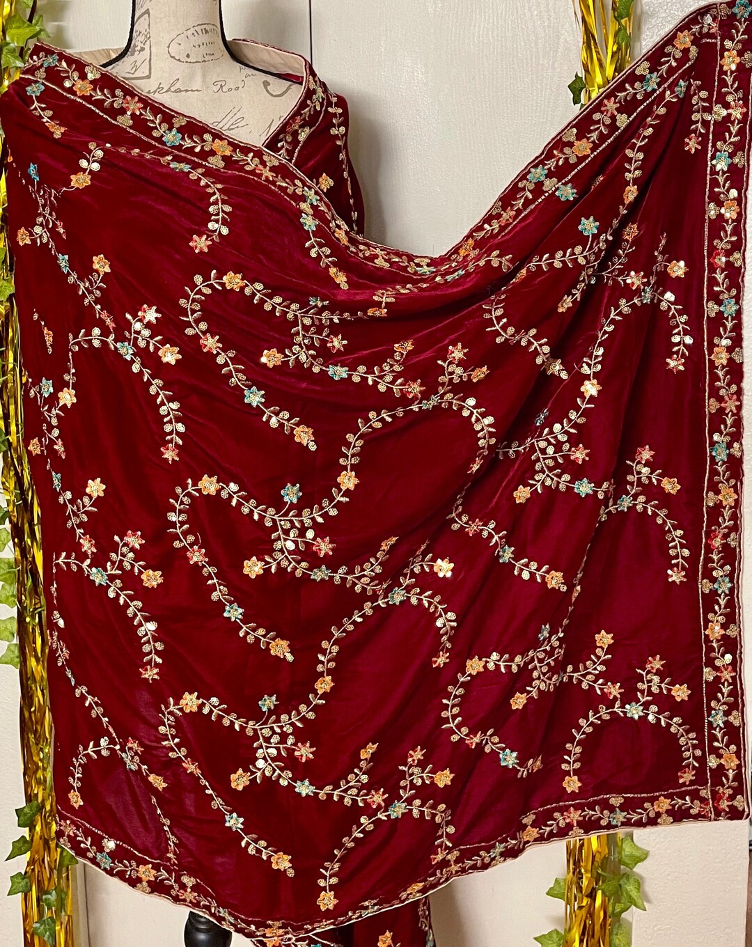 Embroidered Velvet Shawl: Pakistani Red Velvet Wrap - Etsy