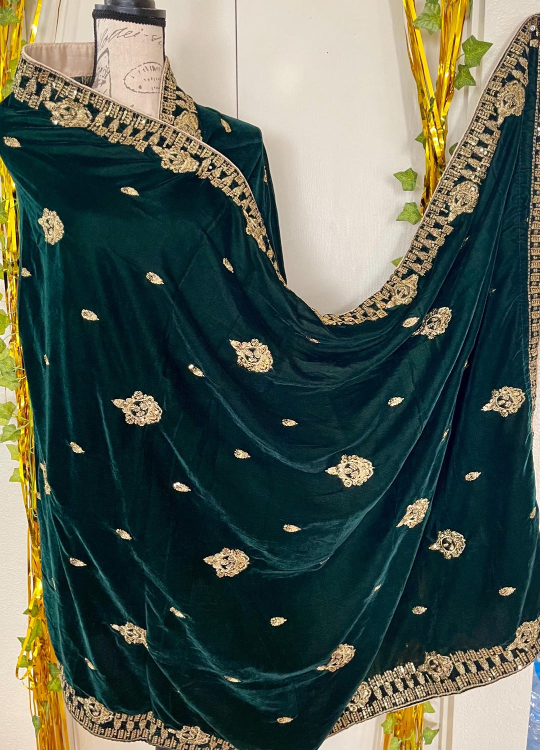Pakistani Velvet Shawl: Embroidered Zari Thread Scarf Wrap - Etsy