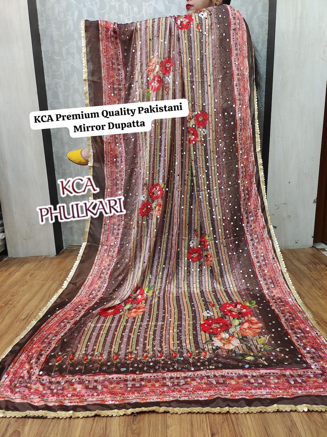 Pakistani Mirror Work Dupatta: Brown Chinon Silk Wedding Scarf - Etsy