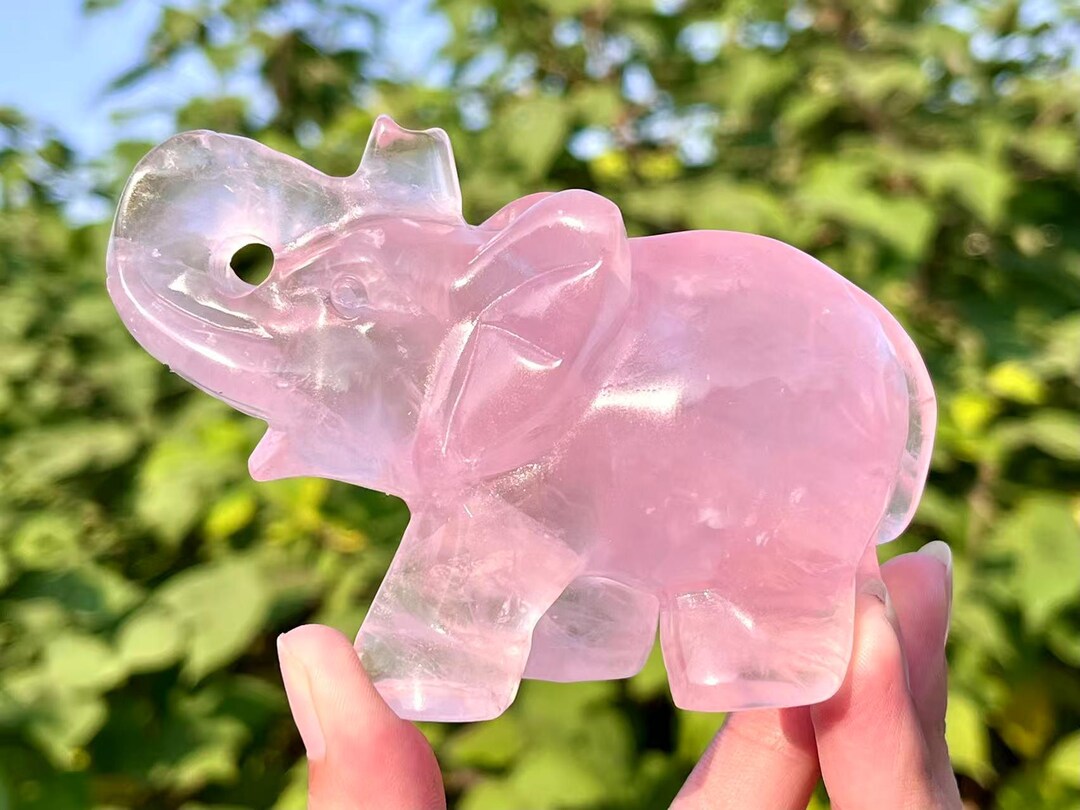 Natural Rose Quartz Carved Elephant, Crystal Elephant Ornaments, Powder ...