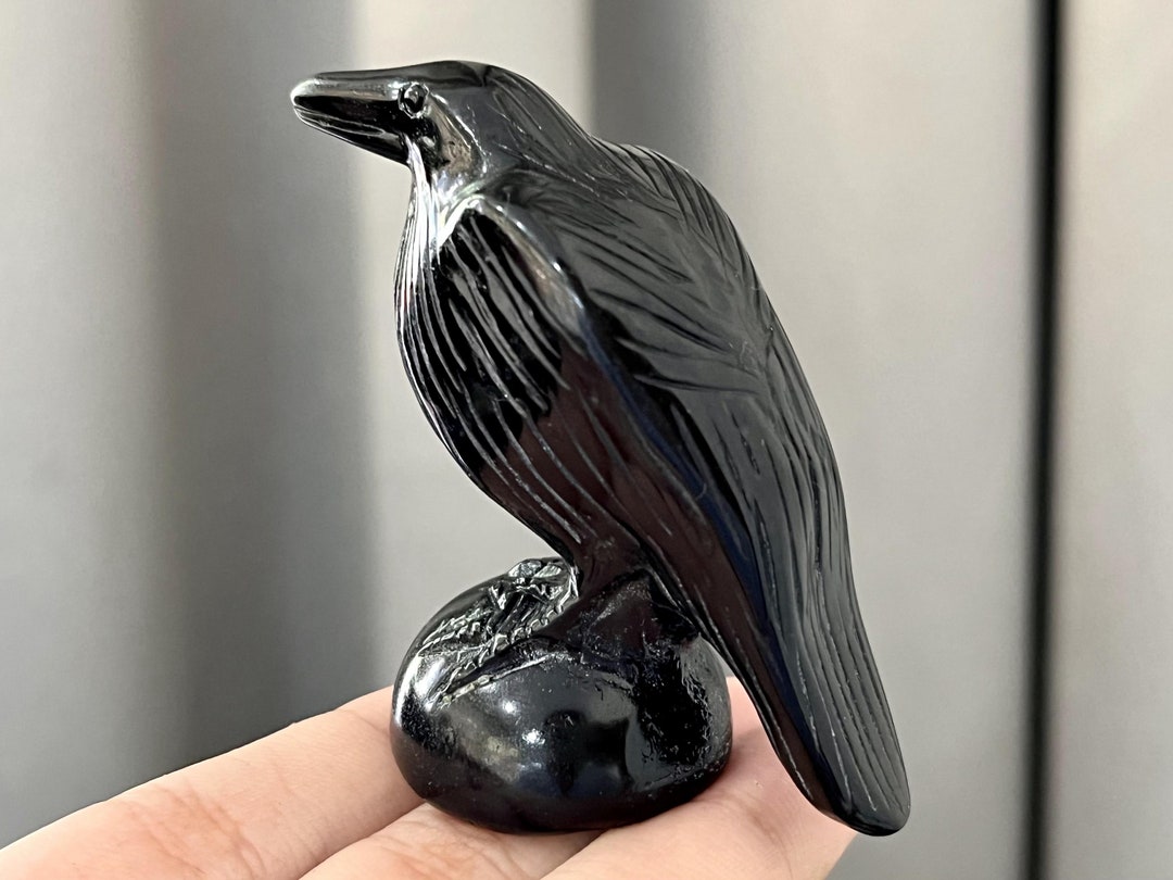 2.2''natural Hand Carved Obsidian Crow，crystal Crow，crystal Skull，obsidian Raven，quartz Crystal ...