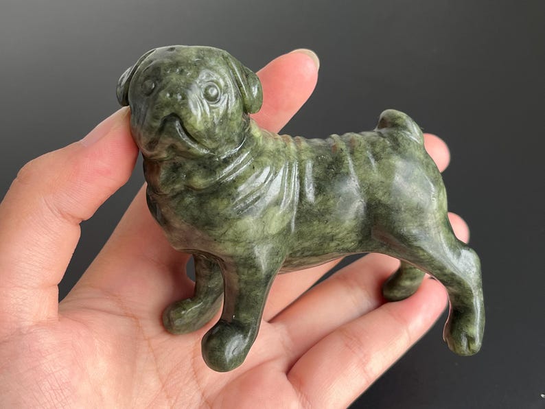 Natural Green Jade Carved Pug, Green Jade Pug, Crystal Pug Carving ...
